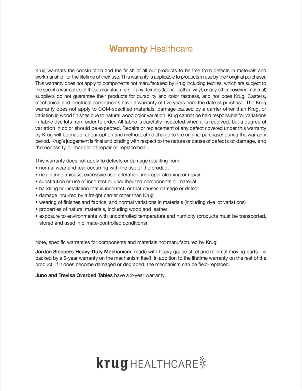 Warranties - Krug Furniture